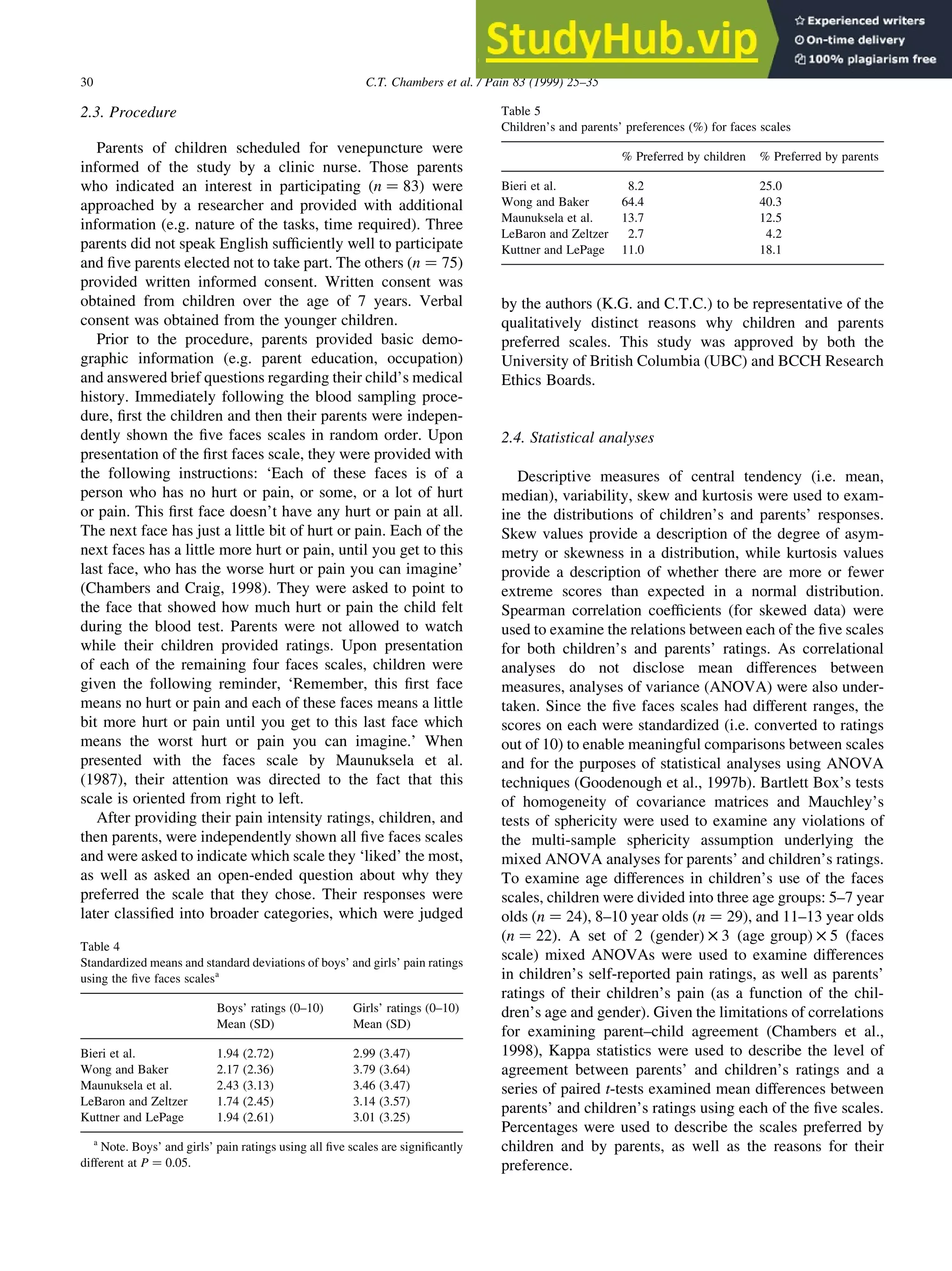 A Comparison Of Faces Scales For The Measurement Of Pediatric Pain ...