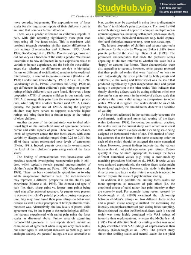 A Comparison Of Faces Scales For The Measurement Of Pediatric Pain ...