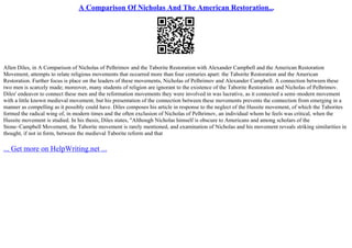 A Comparison Of Nicholas And The American Restoration... | PPT