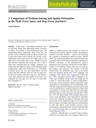 A Comparison Of Problem-Solving And Spatial Orientation In The Wolf ...
