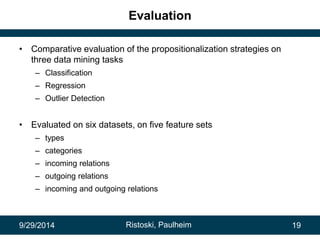 A Comparison of Propositionalization Strategies for Creating Features from Linked Open Data | PPT