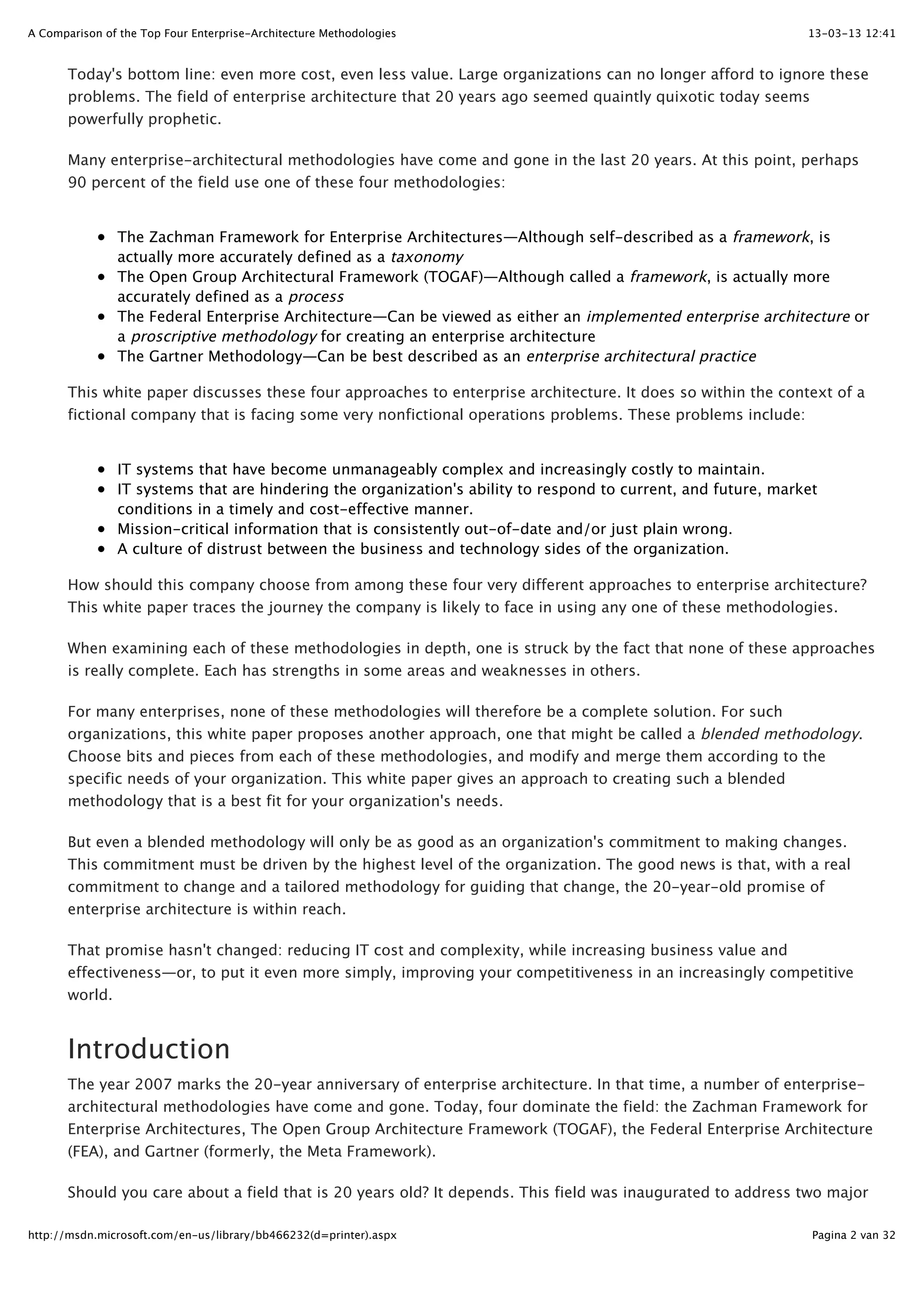 A comparison of the top four enterprise architecture methodologies | PDF | Computer Software and ...