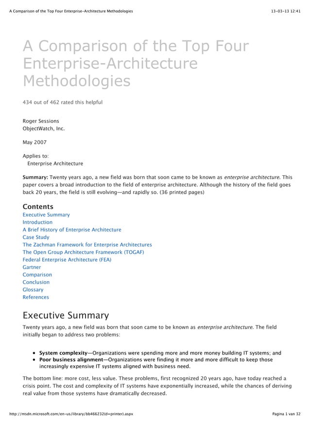 A comparison of the top four enterprise architecture methodologies | PDF