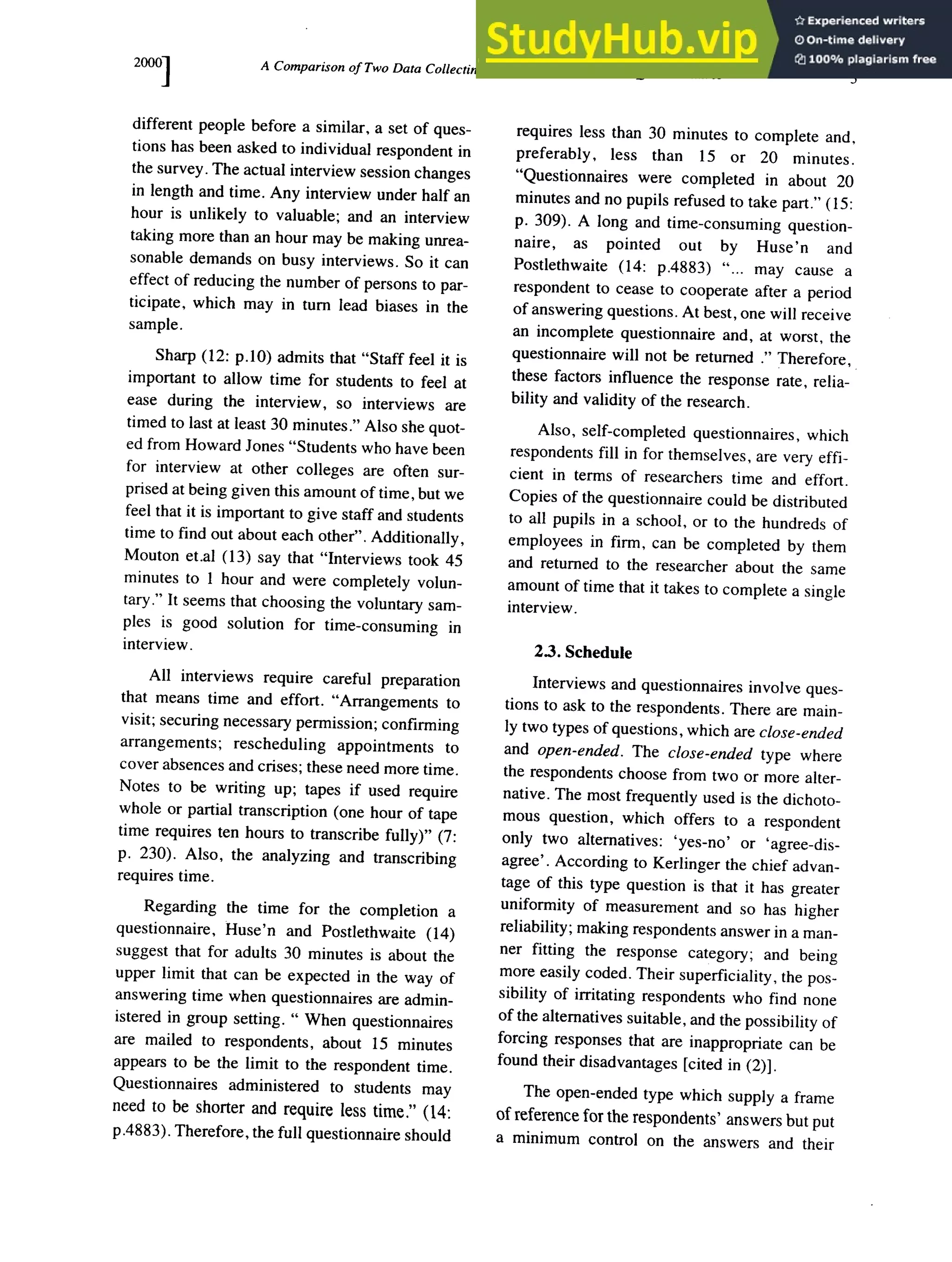 A COMPARISON OF TWO DATA COLLECTING METHODS INTERVIEWS AND ...