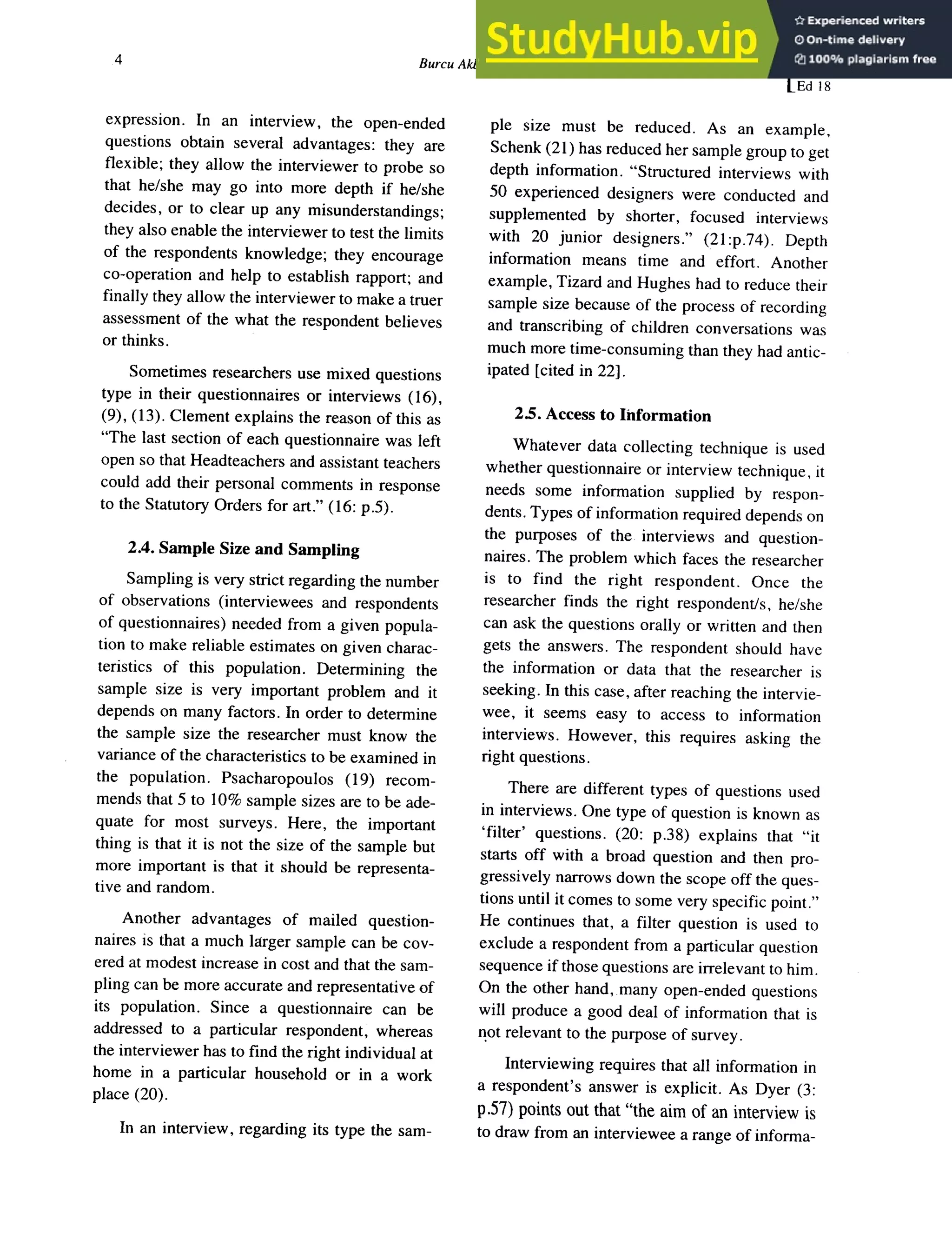 A COMPARISON OF TWO DATA COLLECTING METHODS INTERVIEWS AND ...