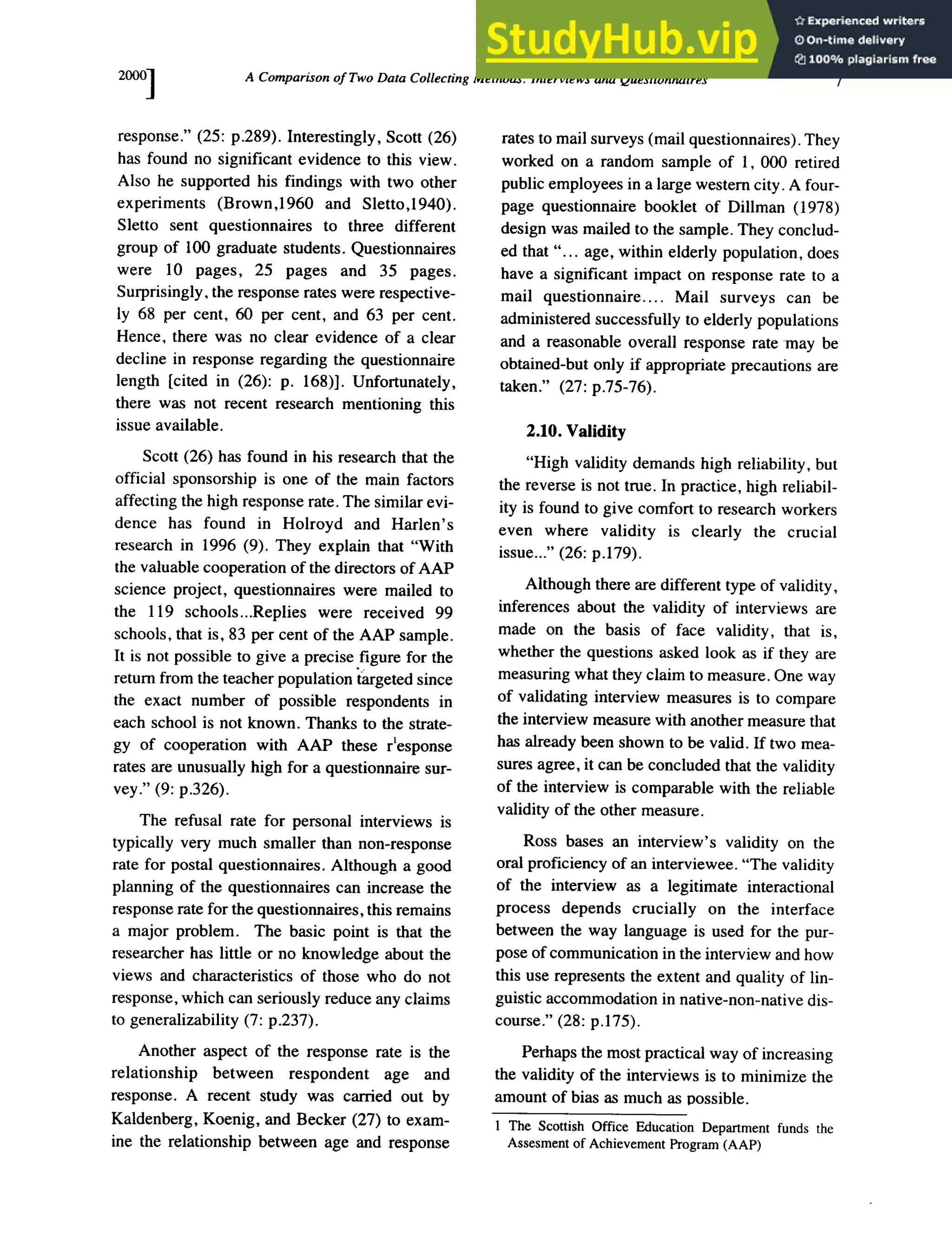 A COMPARISON OF TWO DATA COLLECTING METHODS INTERVIEWS AND ...