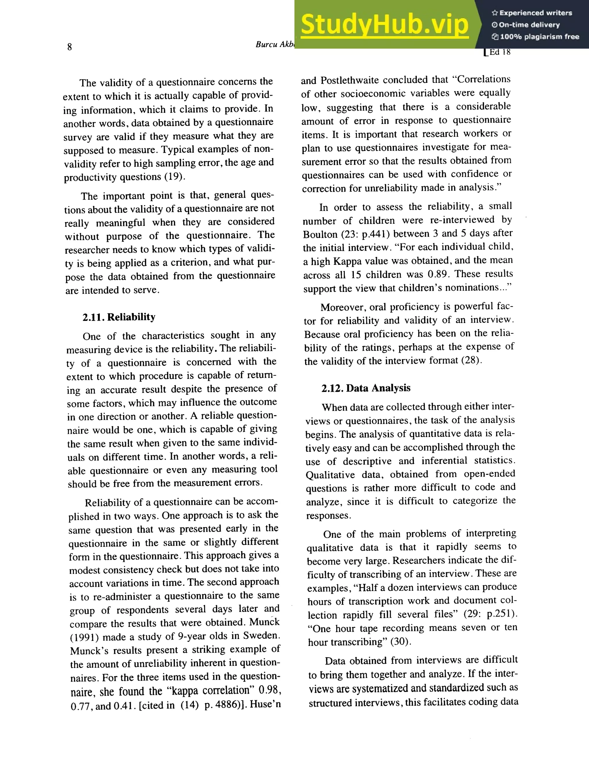 A Comparison Of Two Data Collecting Methods Interviews And Questionnaires Pdf