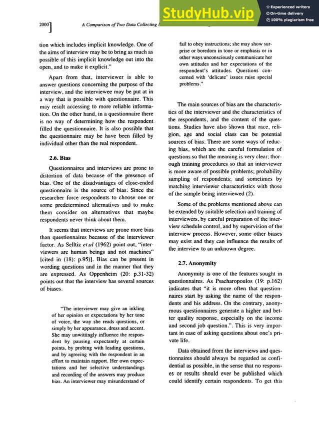 A COMPARISON OF TWO DATA COLLECTING METHODS INTERVIEWS AND ...
