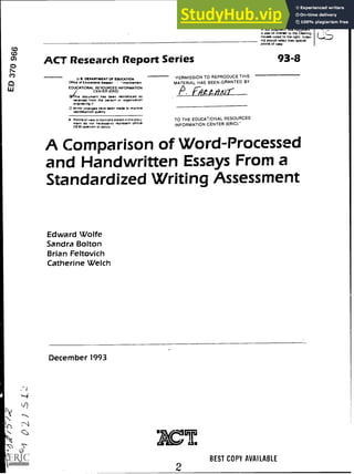 A Comparison Of Word Processed And Handwritten Essays From A ...