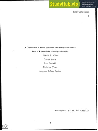 A Comparison Of Word Processed And Handwritten Essays From A ...