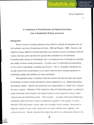 A Comparison Of Word Processed And Handwritten Essays From A ...