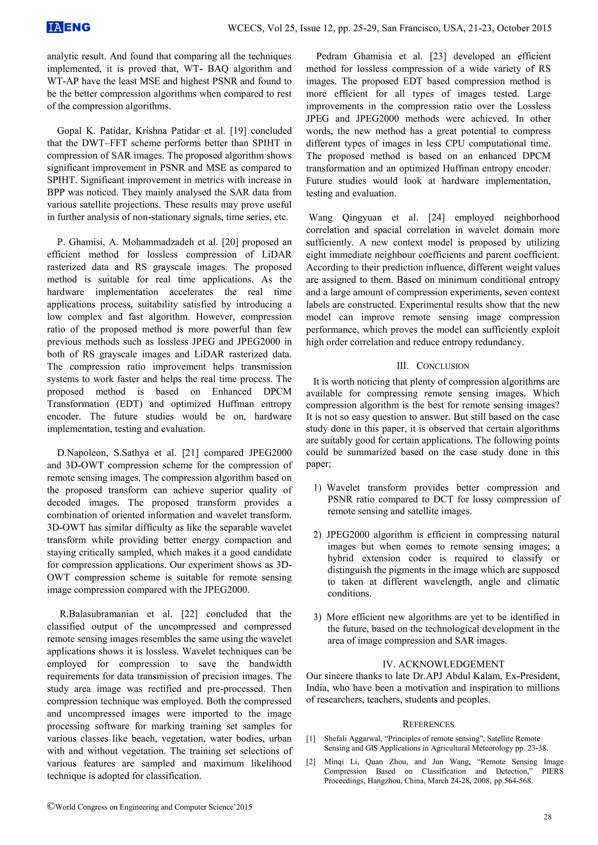 A Comparative Case Study on Compression Algorithm for Remote Sensing Images | PDF
