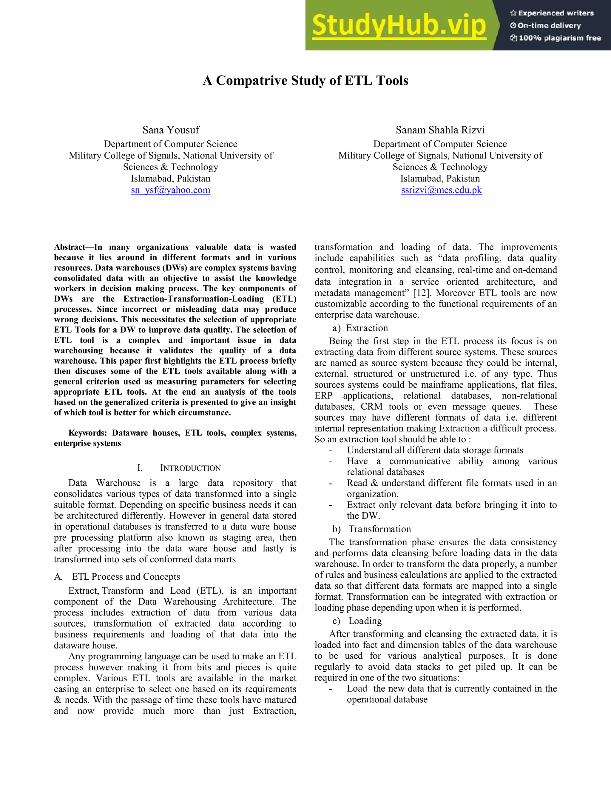 A Comparitive Study Of ETL Tools | PDF