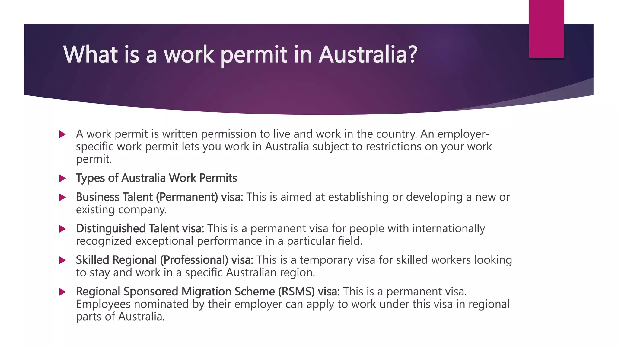 A Complete Guide on Work Permit in Australia | PPT