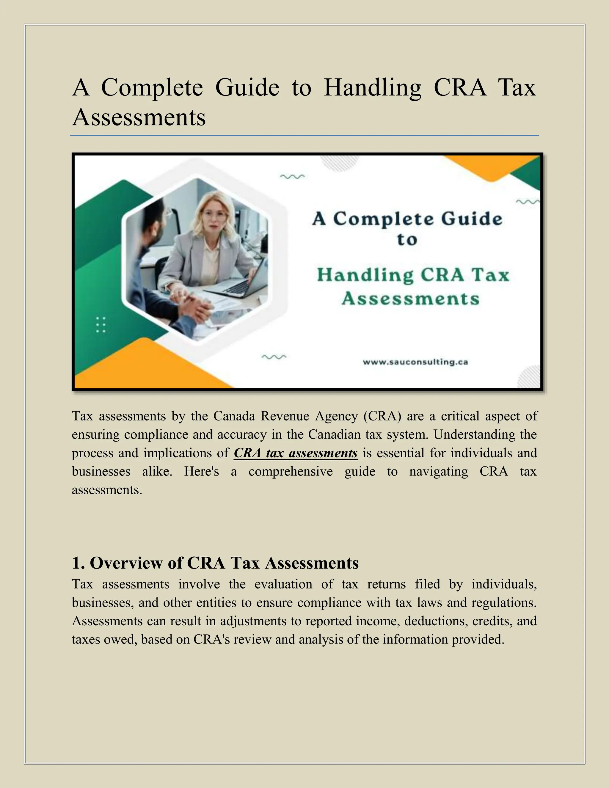 A Complete Guide to Handling CRA Tax Assessments | DOCX