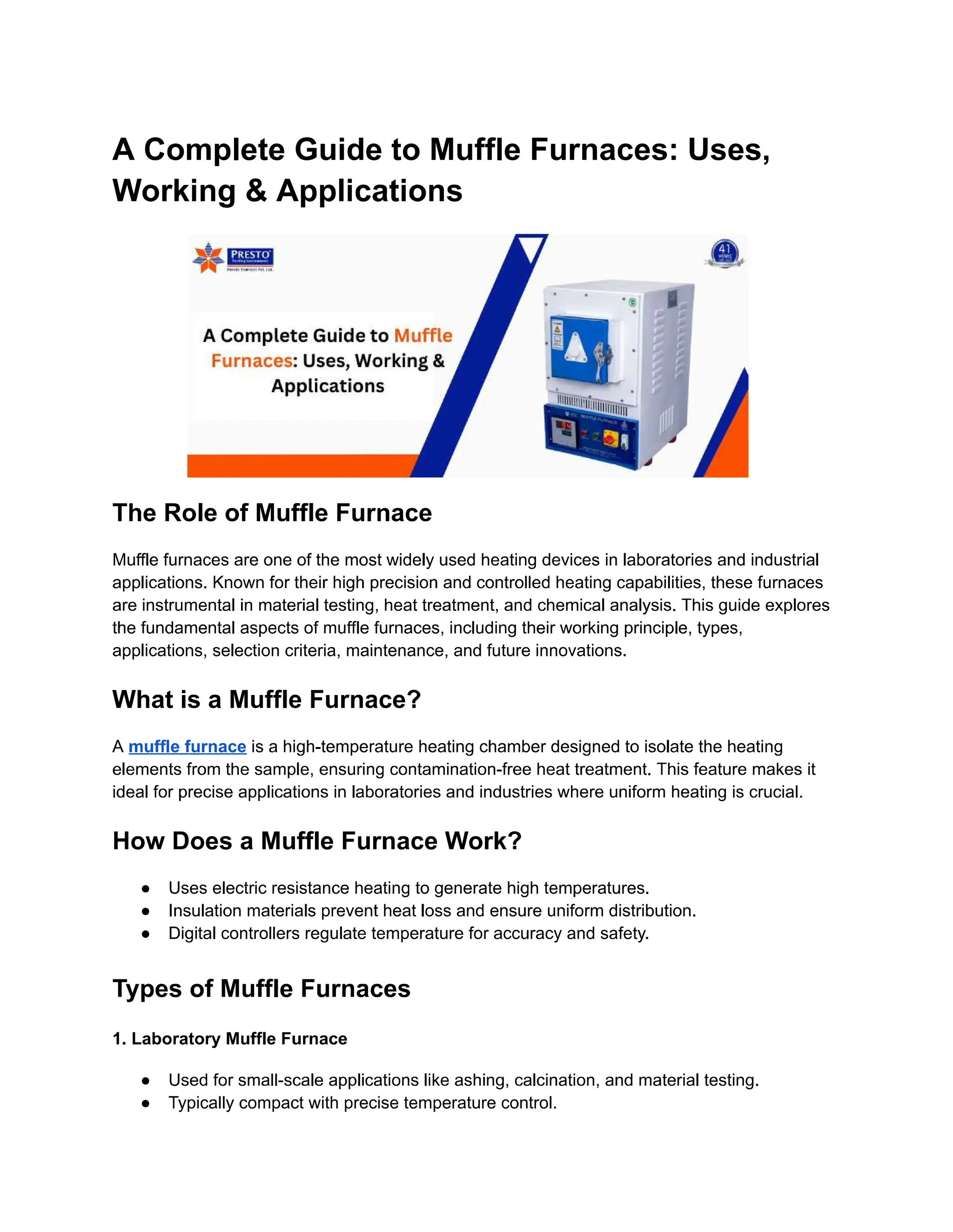 A Complete Guide to Muffle Furnaces Uses Working & Applications | PDF