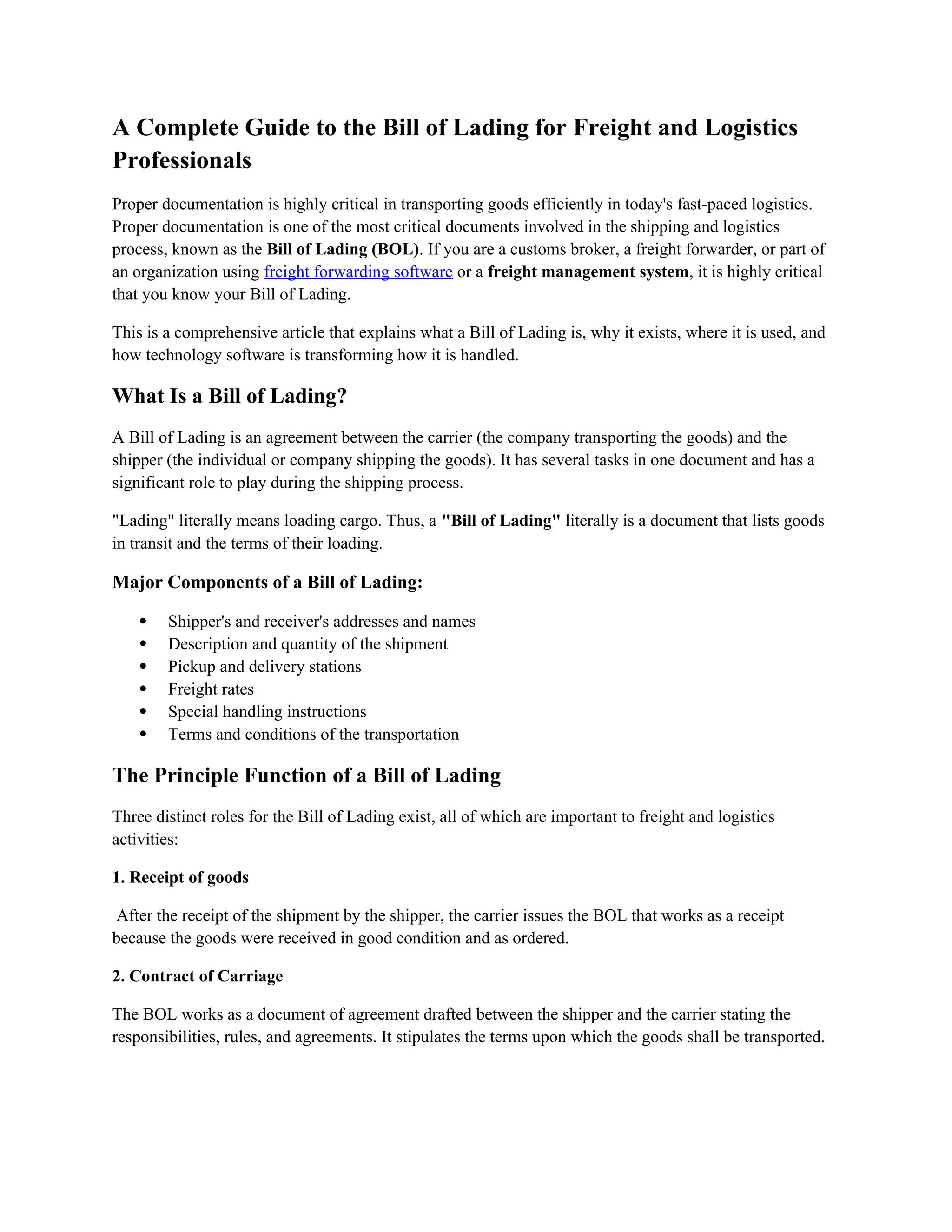 A Complete Guide to the Bill of Lading for Freight and Logistics ...