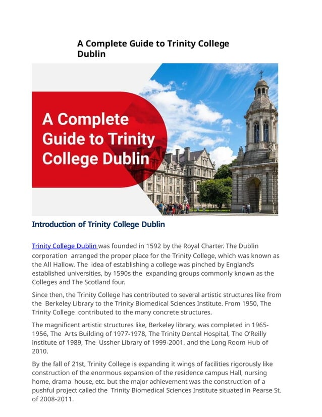 A Comprehensive Guide to Dublin's Trinity College | PDF