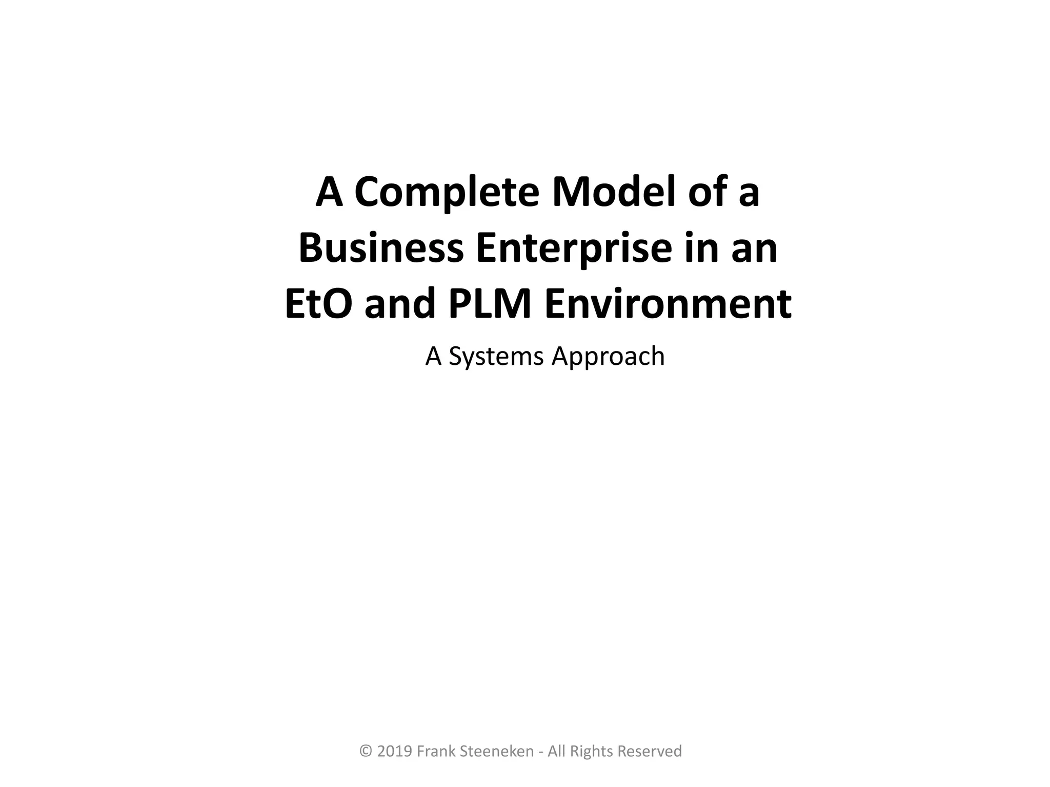 A Complete Model of a Business Enterprise in an EtO and PLM environment ...