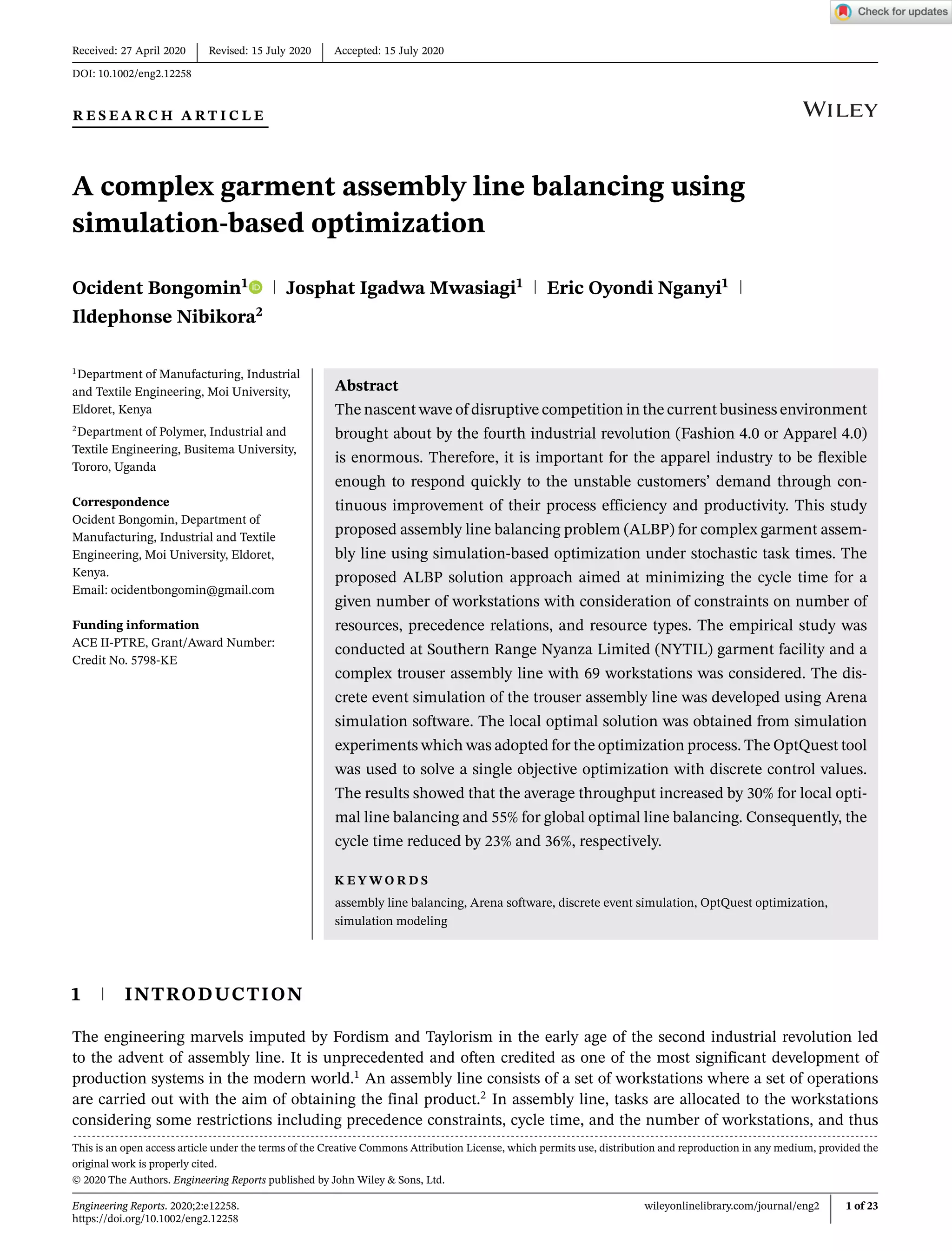 Simulation Optimized Assembly Line Balancing Increases Garment Factory Efficiency Pdf