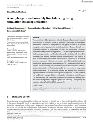 Simulation-Optimized Assembly Line Balancing Increases Garment Factory Efficiency | PDF