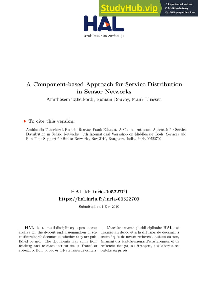 A Component-Based Approach For Service Distribution In Sensor Networks | PDF