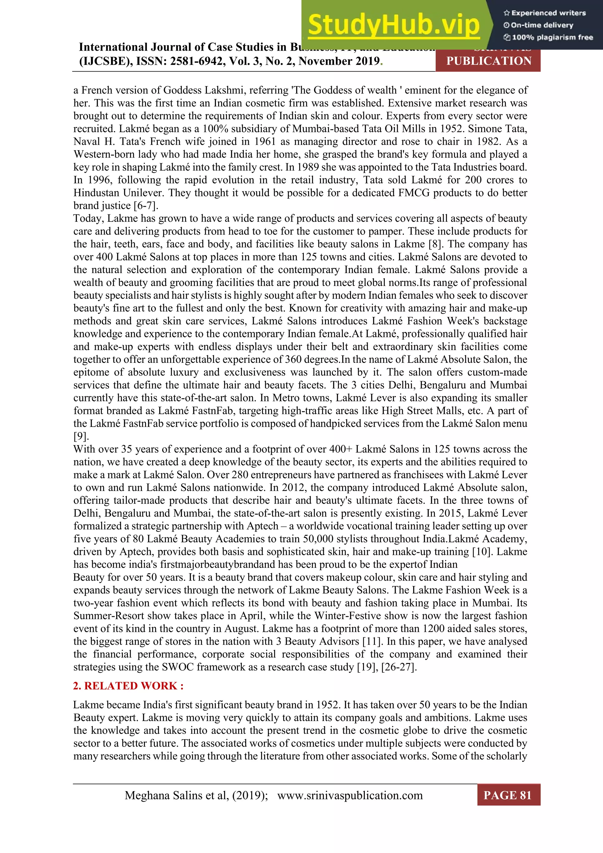 A Comprehensive Analysis Of Top Indian Cosmetic Company LAKME | PDF