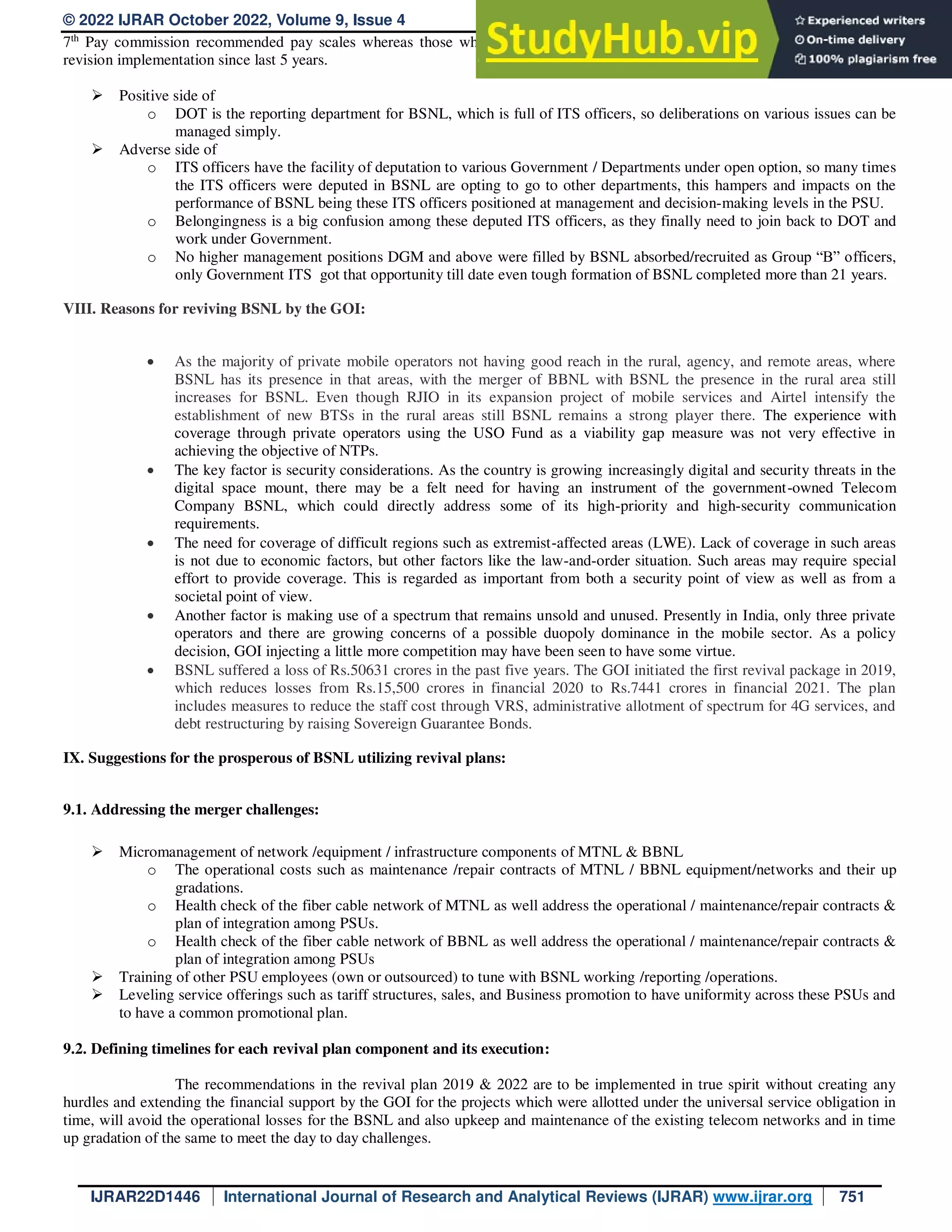 A COMPREHENSIVE CASE STUDY WILL REVIVAL PLANS PROSPEROUS OR PERISH TELECOM PSU BSNL IN INDIA | PDF
