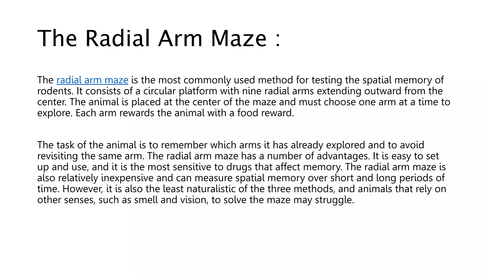 A Comprehensive Comparison of Radial Arm Maze, Y Maze, and Water Maze ...