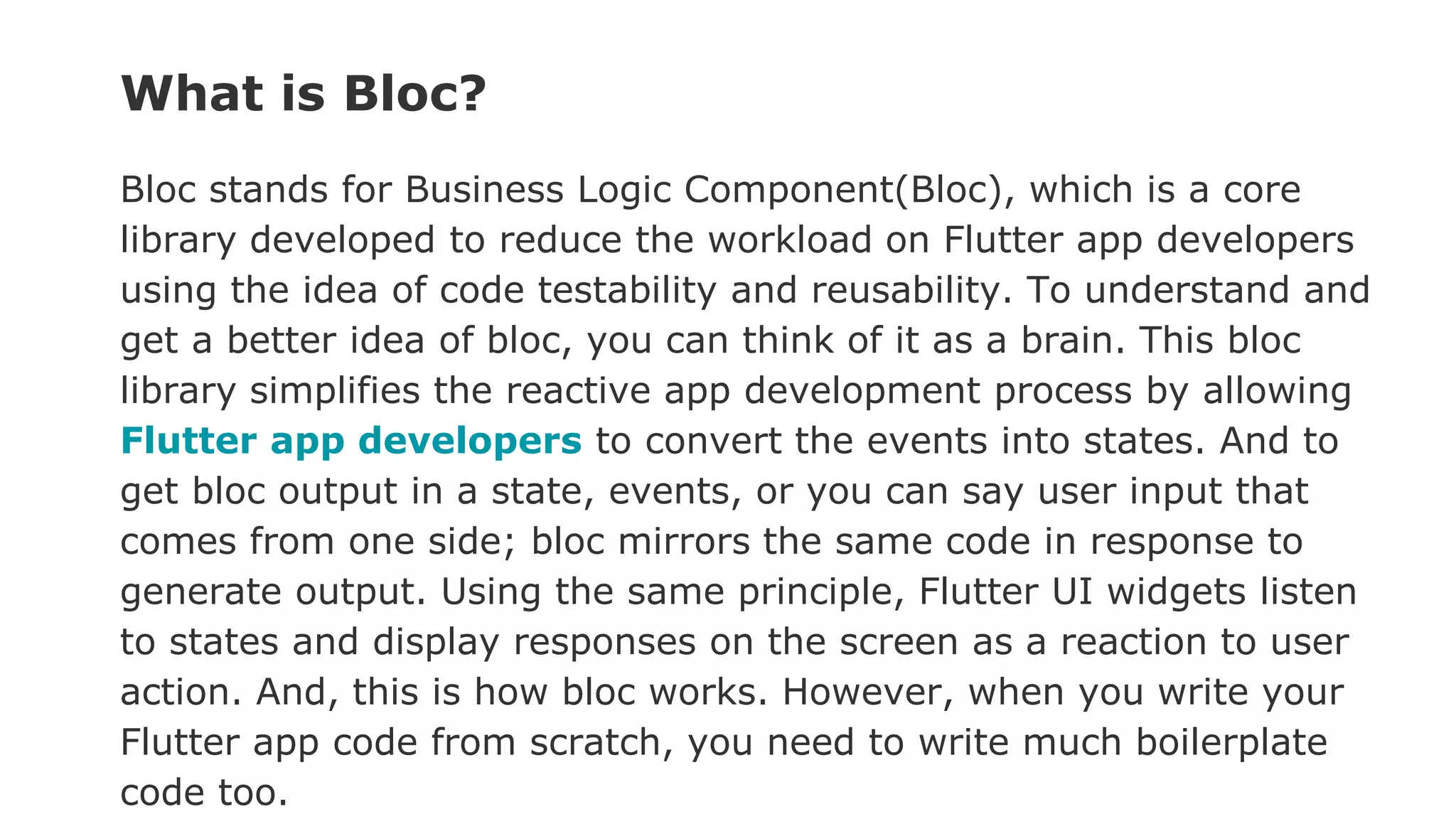 A comprehensive guide for flutter bloc library v1.0.0 | PPTX