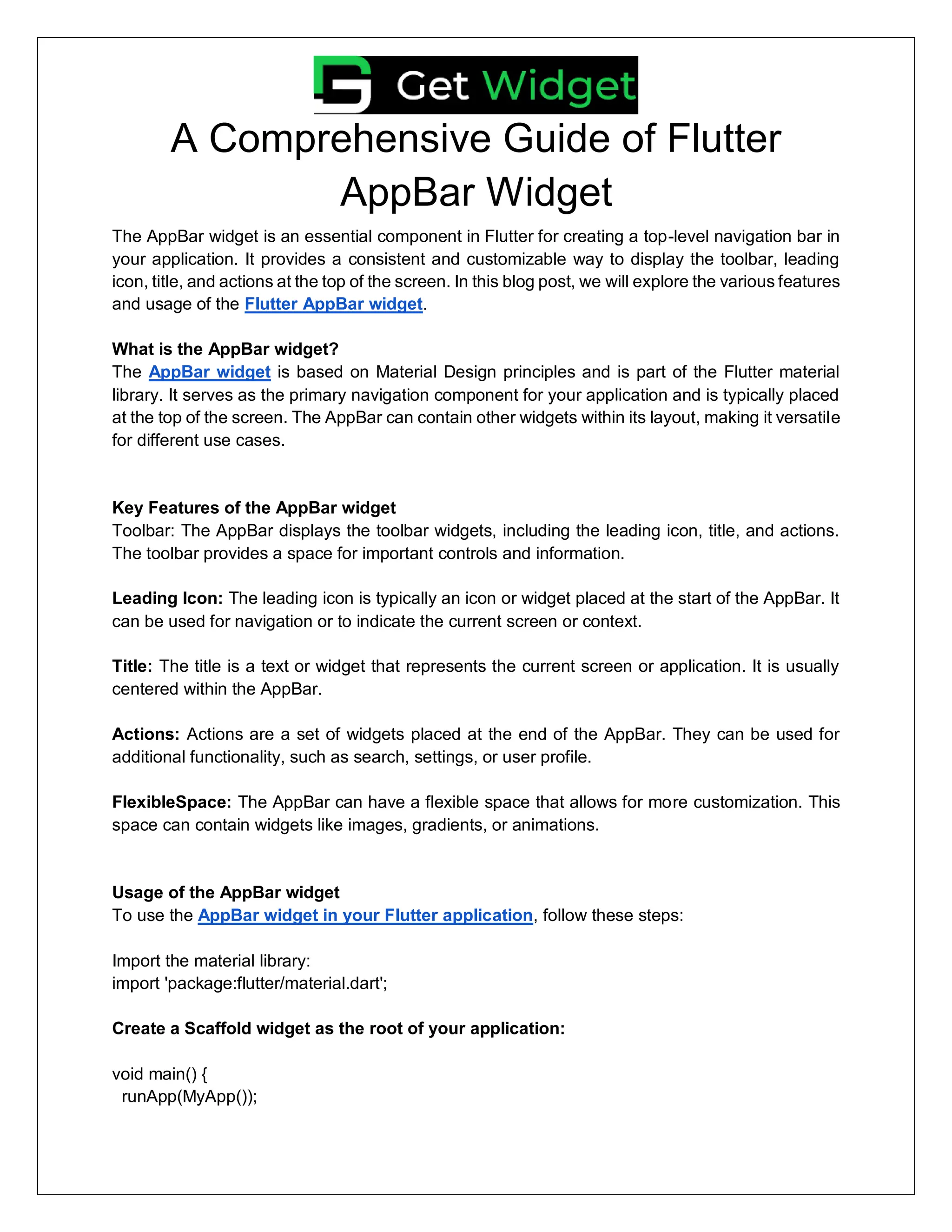 A Comprehensive Guide of Flutter AppBar Widget.pdf | Home Entertainment Systems | Consumer ...