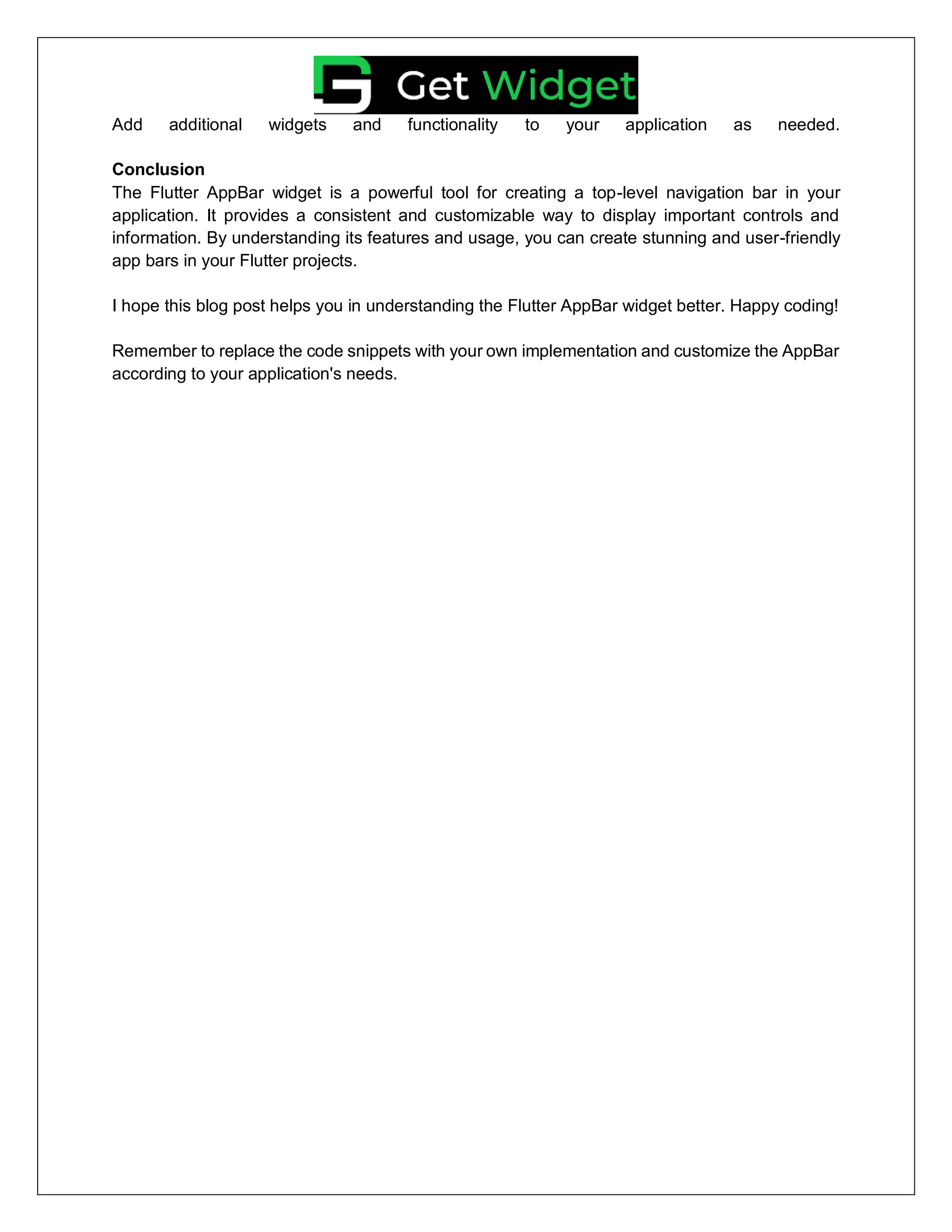 A Comprehensive Guide Of Flutter Appbar Widgetpdf Home Entertainment Systems Consumer