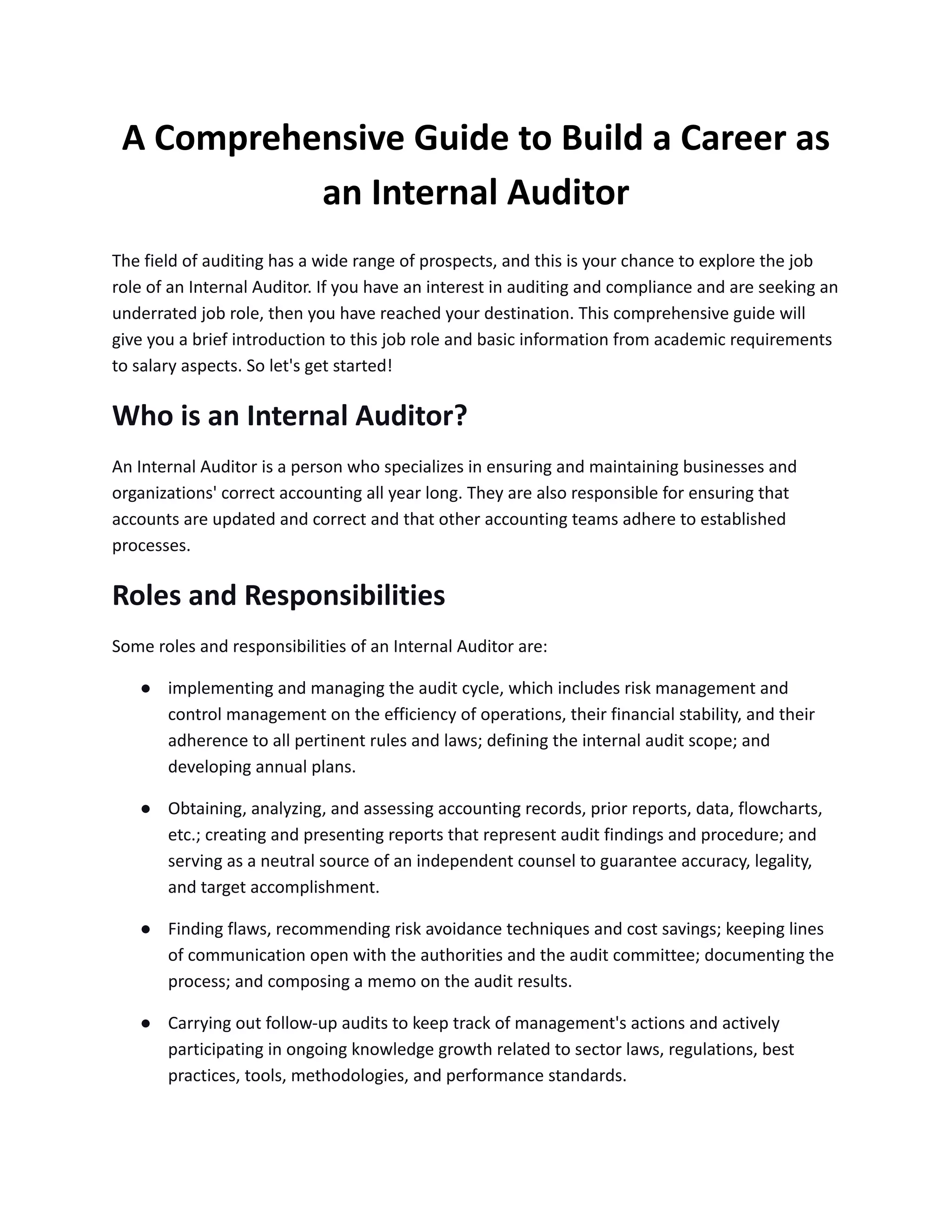 A Comprehensive Guide to Build a Career as an Internal Auditor | PDF