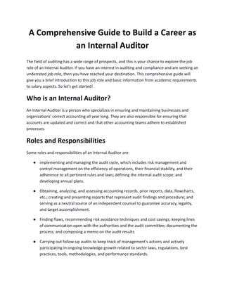 A Comprehensive Guide to Build a Career as an Internal Auditor | PDF ...
