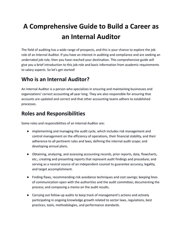A Comprehensive Guide to Build a Career as an Internal Auditor | PDF ...