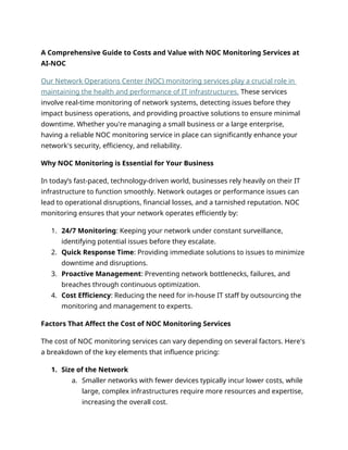 A Comprehensive Guide to Costs and Value with NOC Monitoring Services at AI-NOC.docx