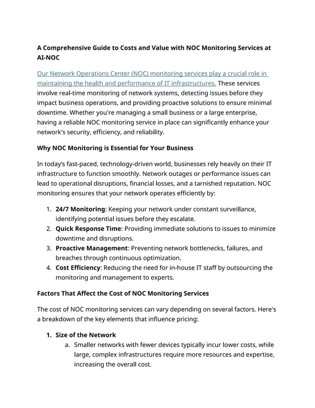 A Comprehensive Guide to Costs and Value with NOC Monitoring Services ...
