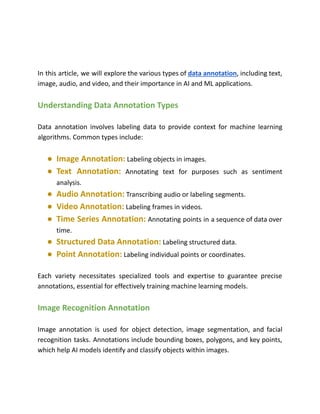 A Comprehensive Guide To Different Types Of Data Annotation: Text, Image, Audio, And Video | PDF
