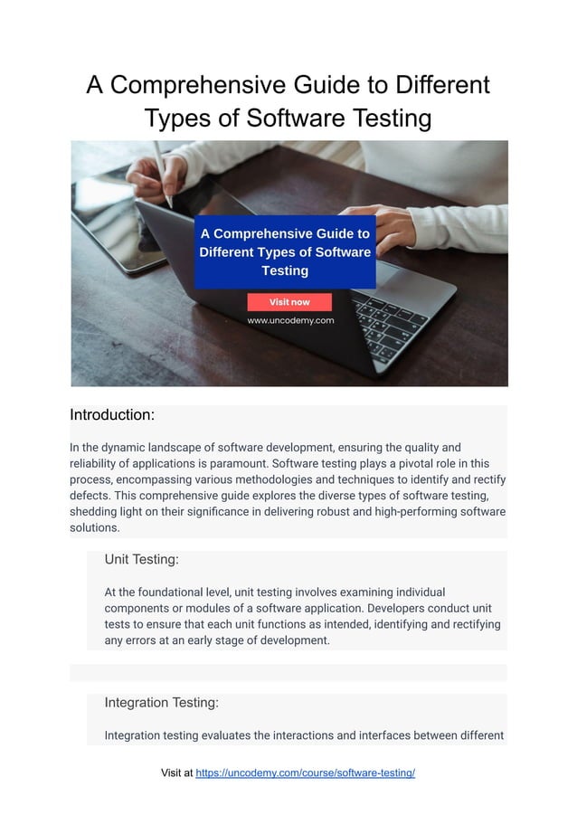 A Comprehensive Guide to Different Types of Software Testing - Uncodemy.pdf