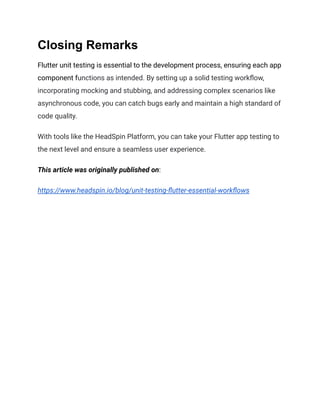 A Comprehensive Guide to Essential Workflows for Improving Flutter Unit ...