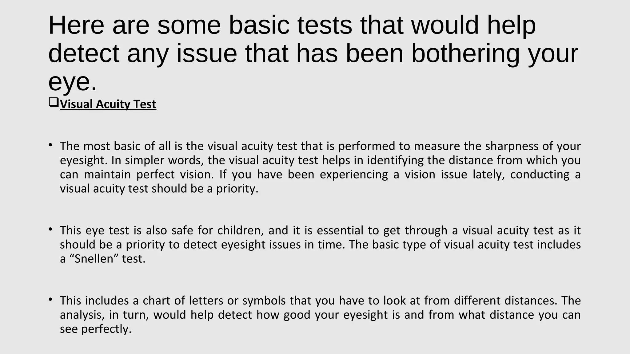 A Comprehensive Guide to Eye Tests Conducted During an Eye | PPT | Eye ...