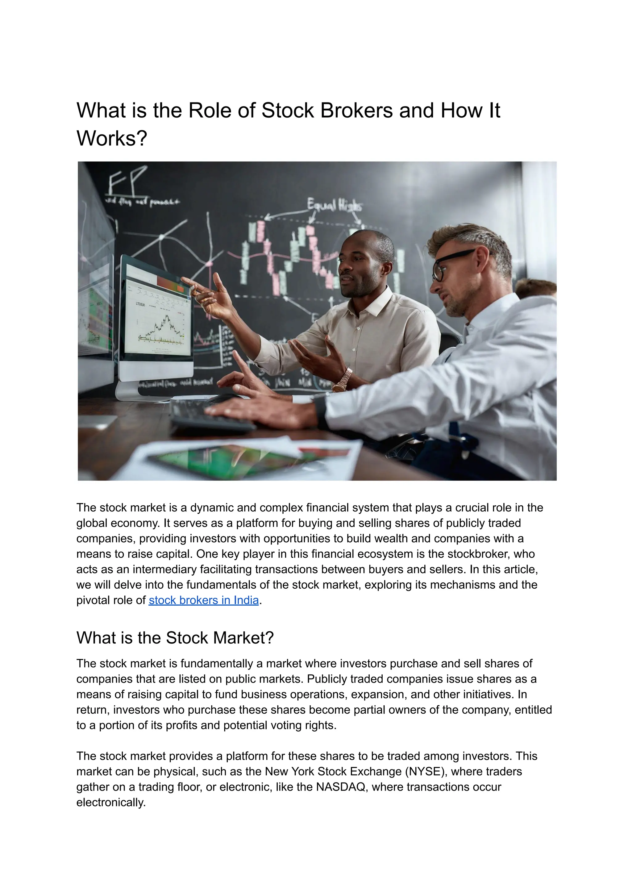 A Comprehensive Guide to How It Works and the Role of Stock Brokers | PDF