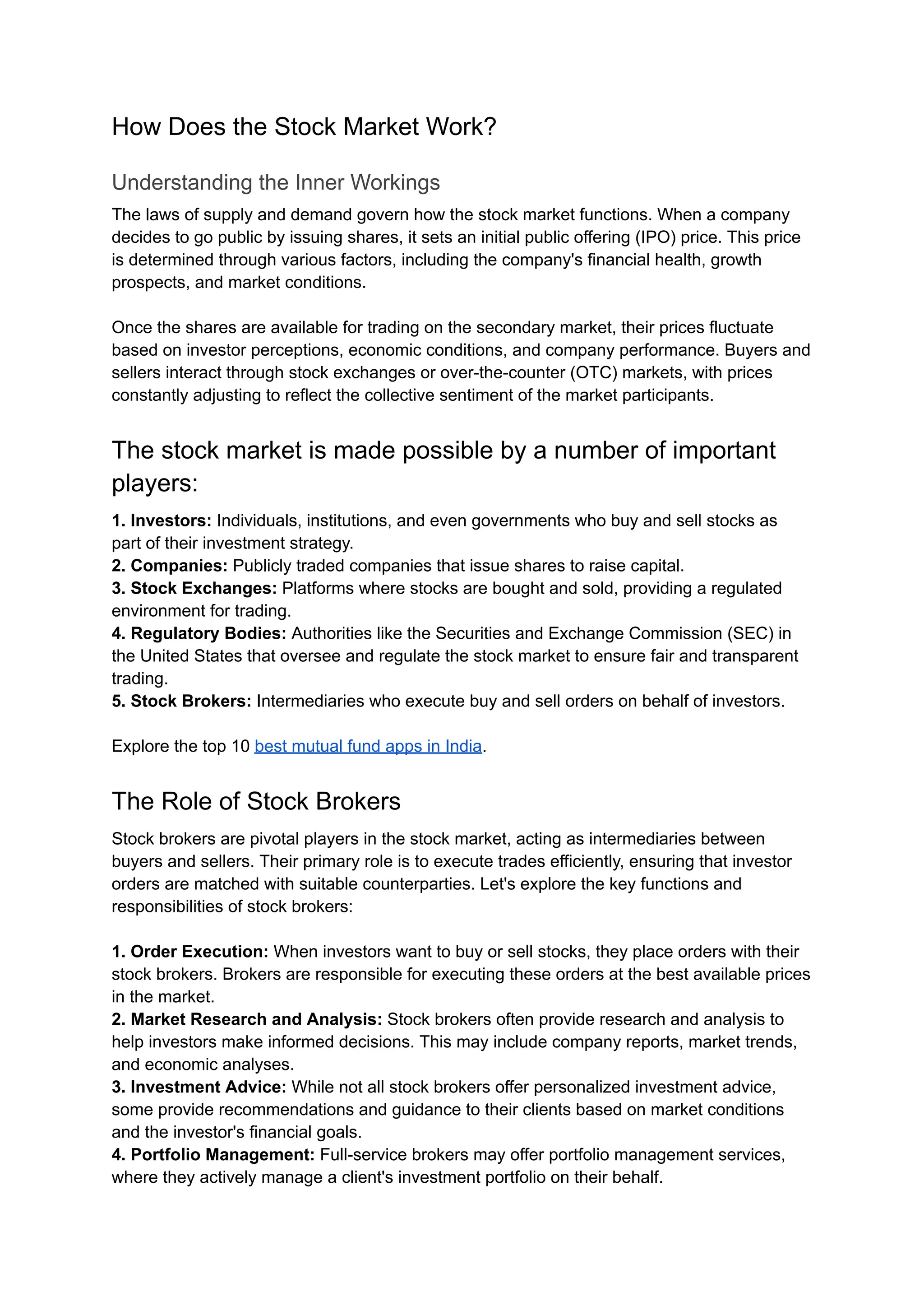 A Comprehensive Guide to How It Works and the Role of Stock Brokers | PDF