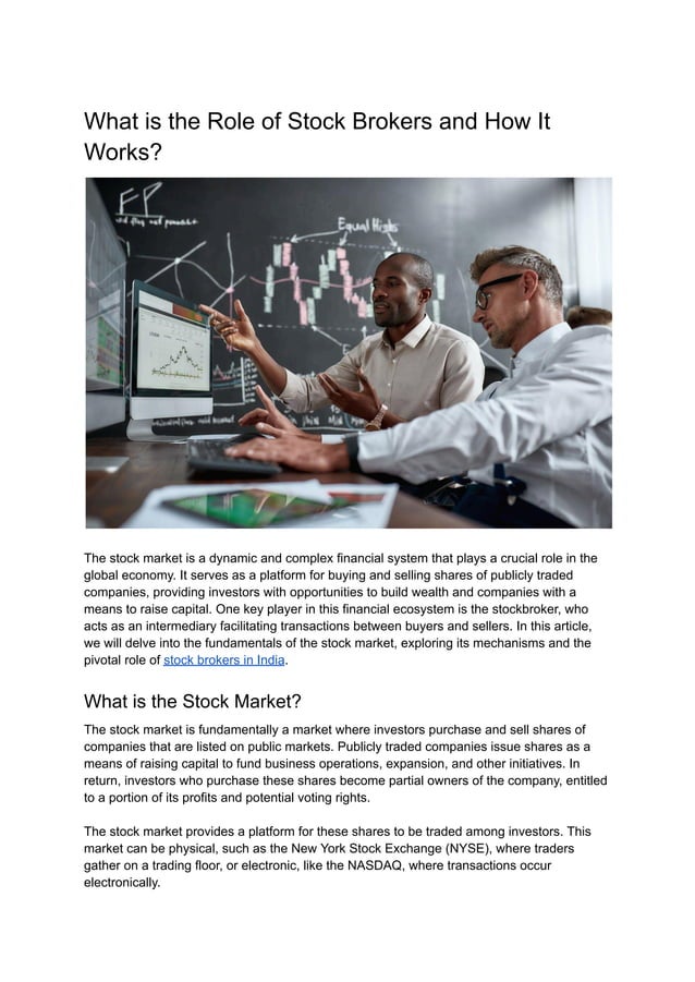 A Comprehensive Guide to How It Works and the Role of Stock Brokers | PDF