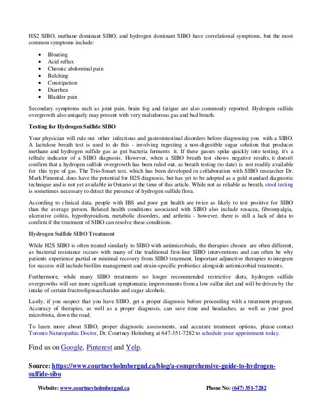 A Comprehensive Guide to Hydrogen Sulfide H2S SIBO | PDF