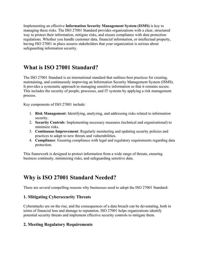 A Comprehensive Guide to ISO 27001 Standard for Information Security | PDF
