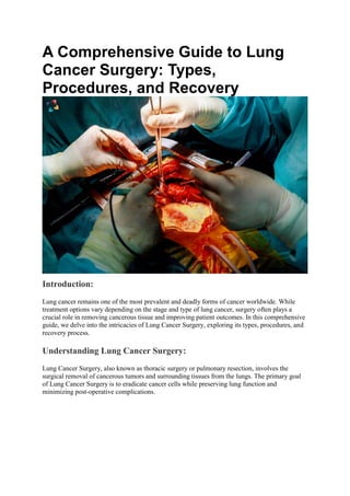 Lung Cancer Surgery: Types, Procedures, and Recovery | The Lifesciences ...