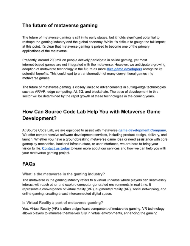 A Comprehensive Guide to Metaverse Game Development | PDF