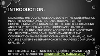 A Comprehensive Guide to Successfully Managing Compliance in Construction | PPTX