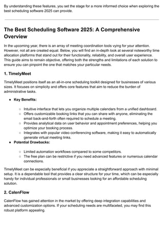 A Comprehensive Guide to the Best Scheduling Software 2025 | PDF